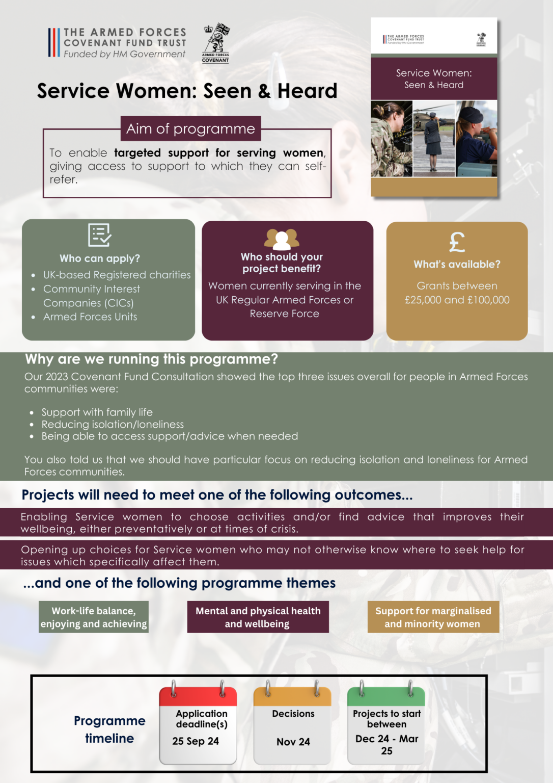 Support for Service women in latest Covenant Fund programme : Armed ...